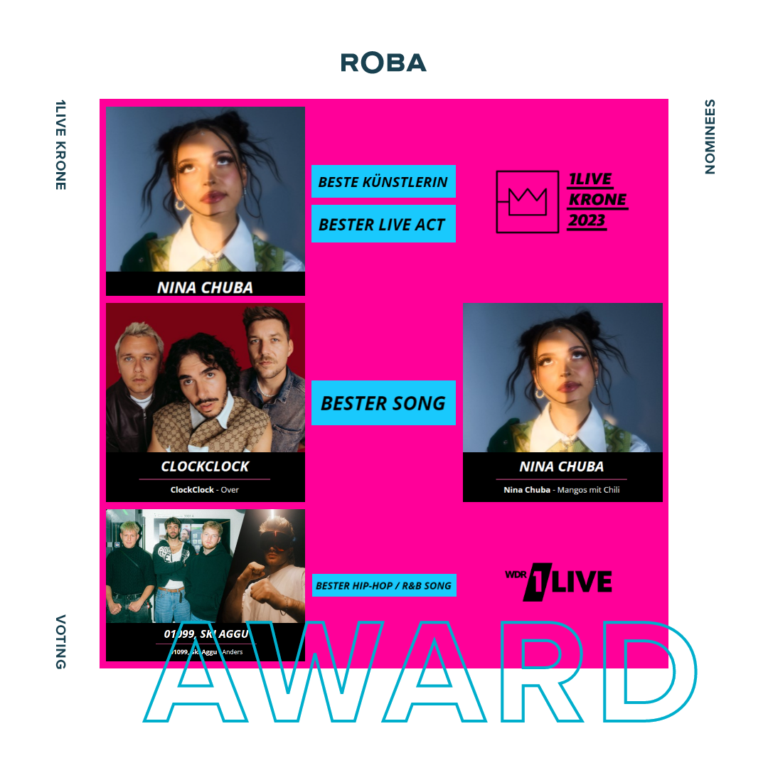 Five nominations at 1LIVE Krone Awards: VOTE NOW! – ROBA Music Publishing